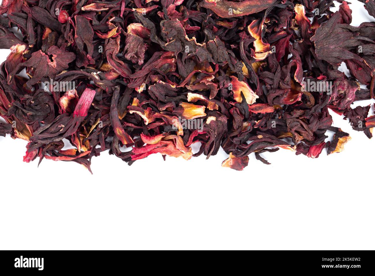 Karkade tea. Bunch of dry hibiscus tea isolated on white background ...