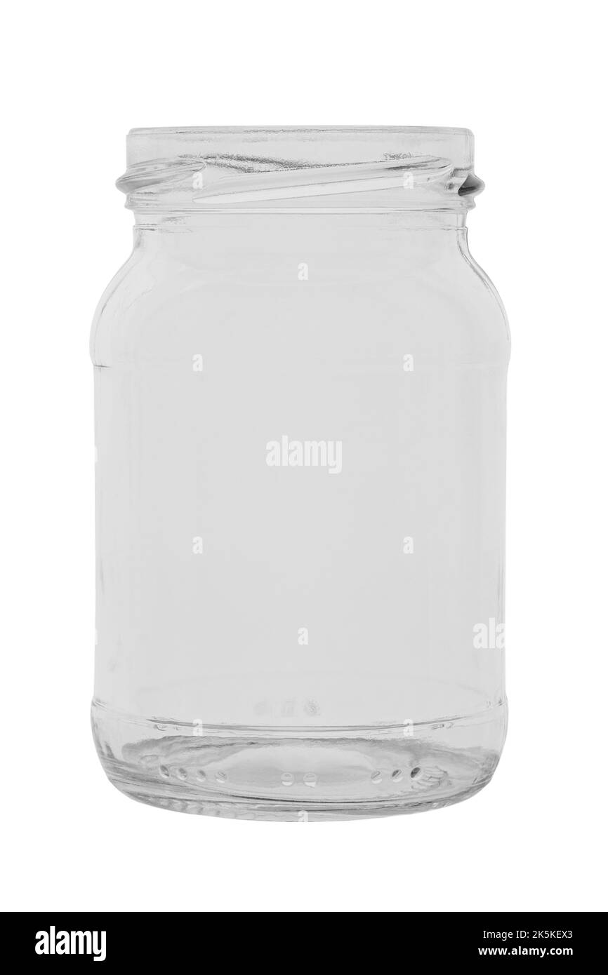 Open empty glass jar for food and canned food. Isolated on white ...