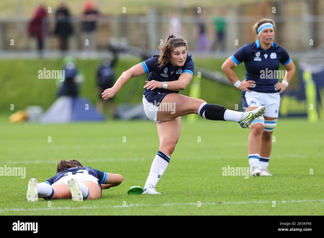 Helen Nelson of Scotland kicks a penalty during the Women's Rugby World ...