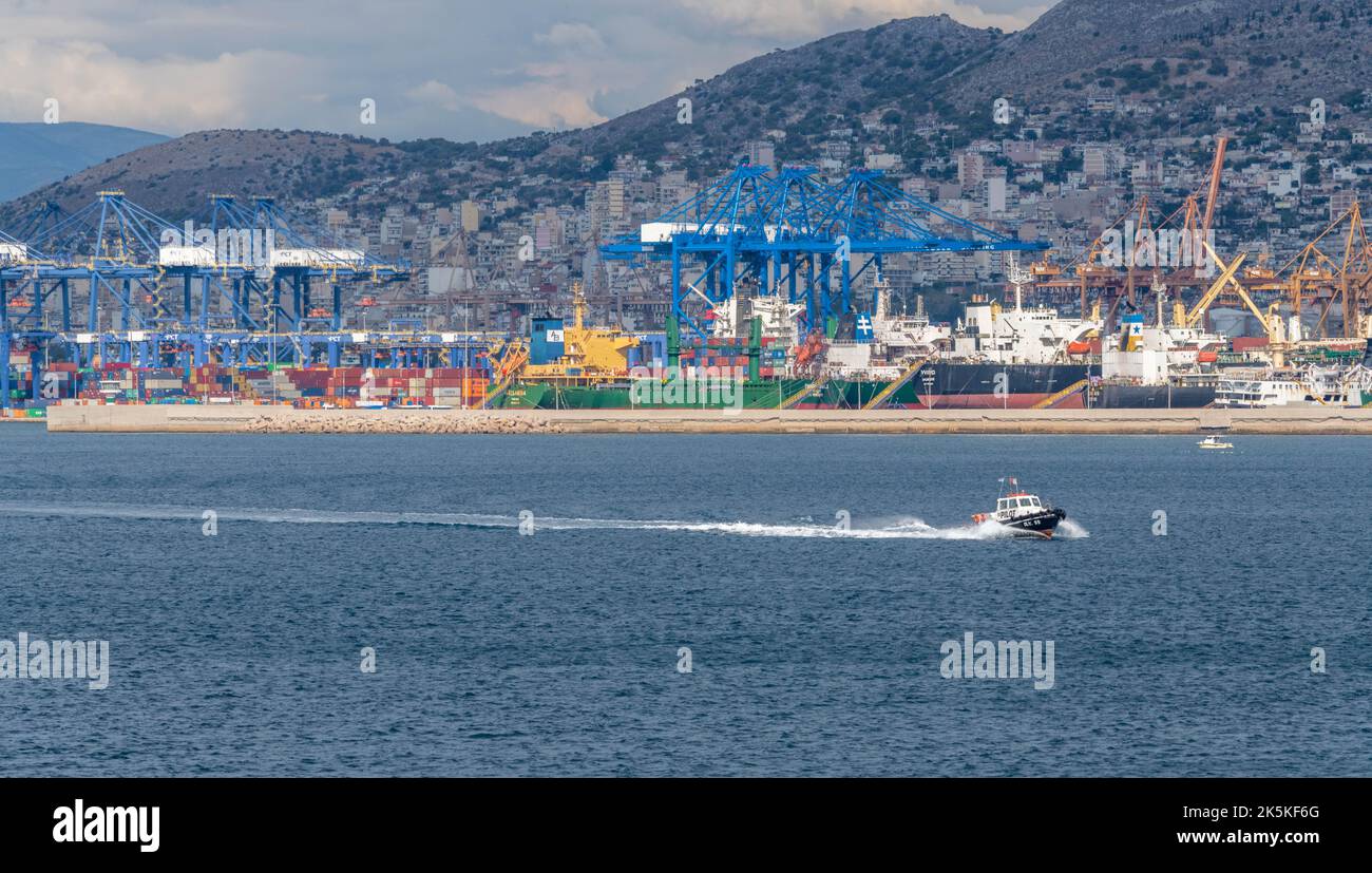 Cargo shipping facility at the port of Piraeus in Greece Stock Photo ...