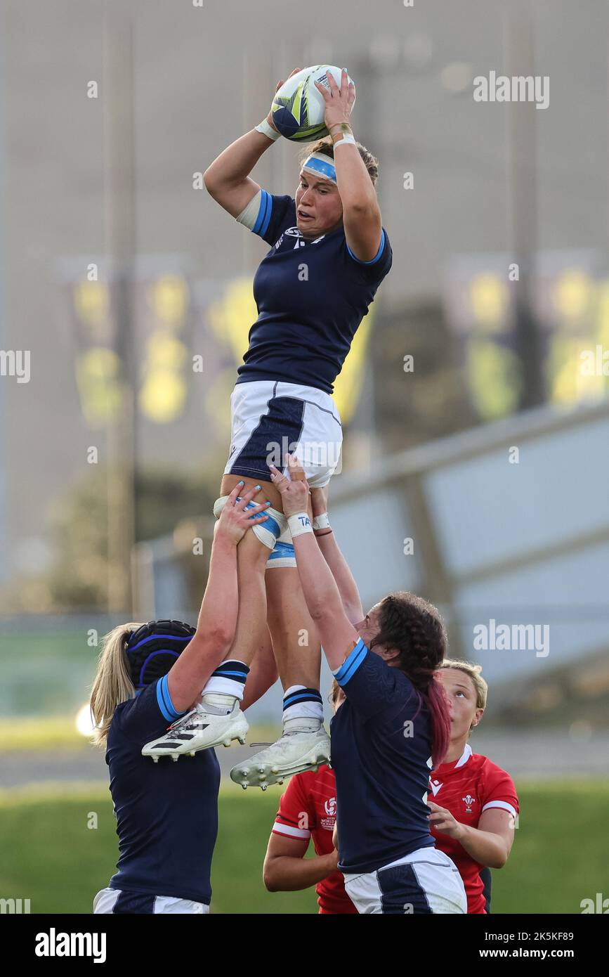 Rachel Malcolm (captain) of Scotland in a line out during the Women's ...