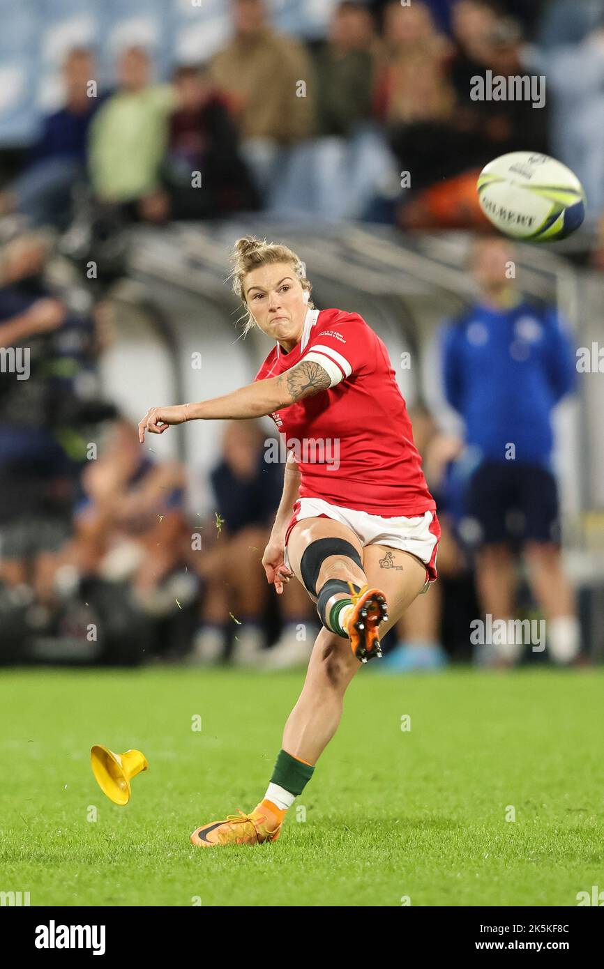 Keira Bevan of Wales kicking the winning penalty during the Women's ...