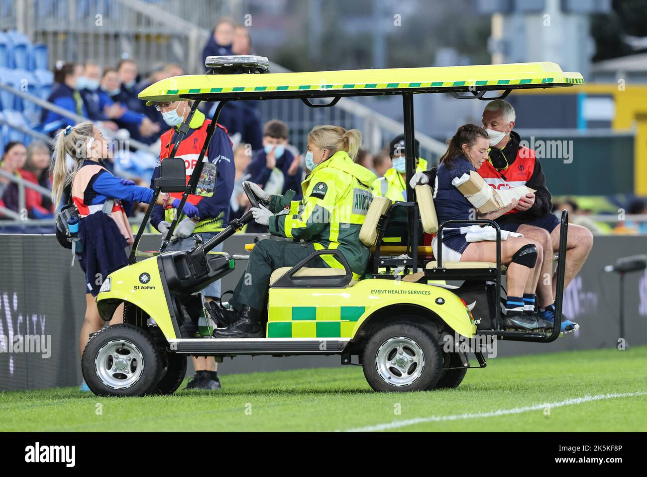 Eilidh Sinclair of Scotland leaves pitch injured during the Women's ...
