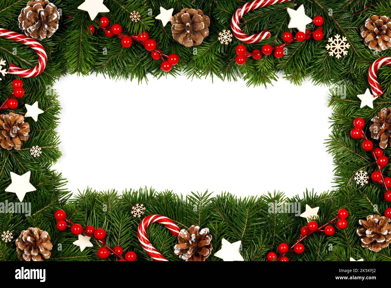 Christmas Border frame of tree branches on white background with copy ...