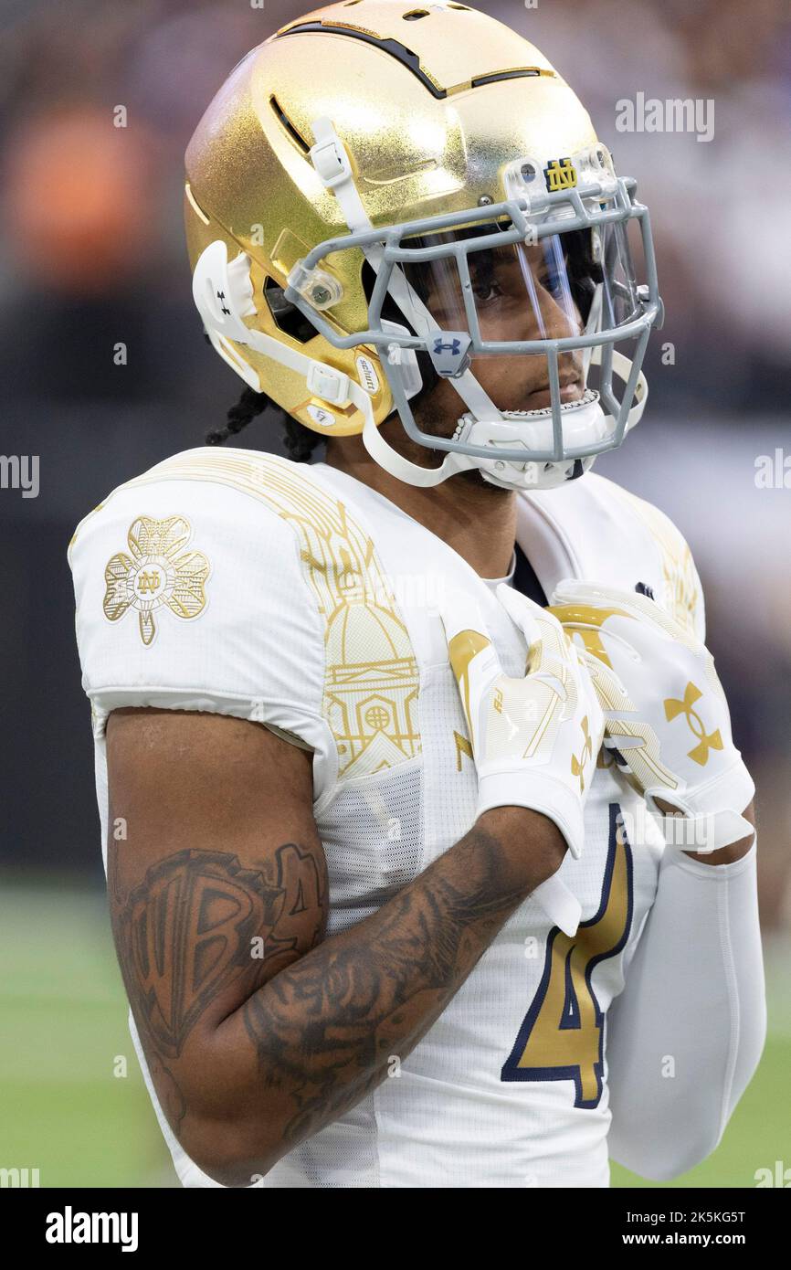 Las Vegas, Nevada, USA. 08th Oct, 2022. Notre Dame safety Xavier Watts ...