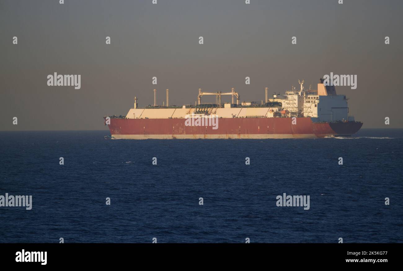 Merchant ship carrying LNG is underway at sea in calm weather Stock ...