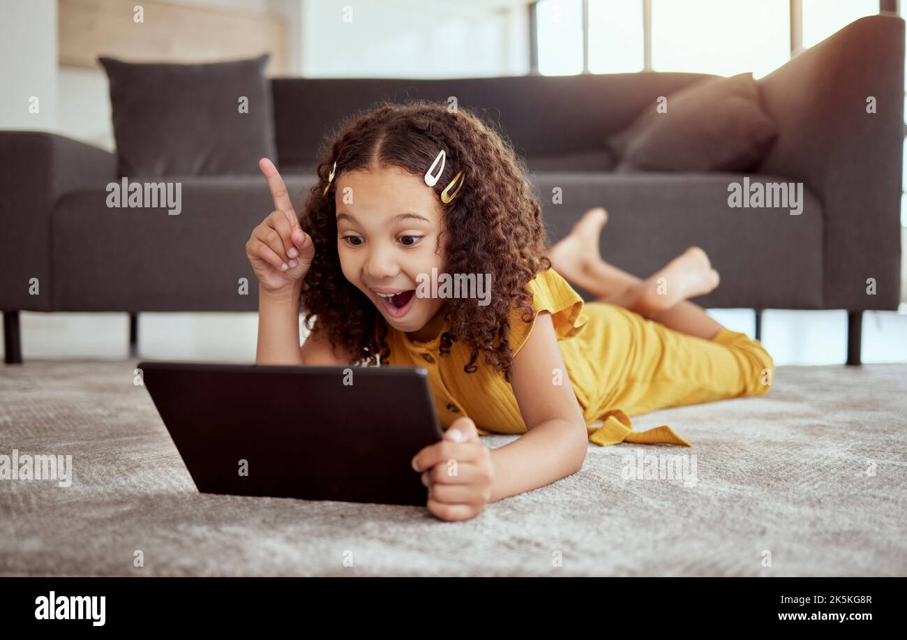 Creative thinking, tablet learning and girl streaming education video ...