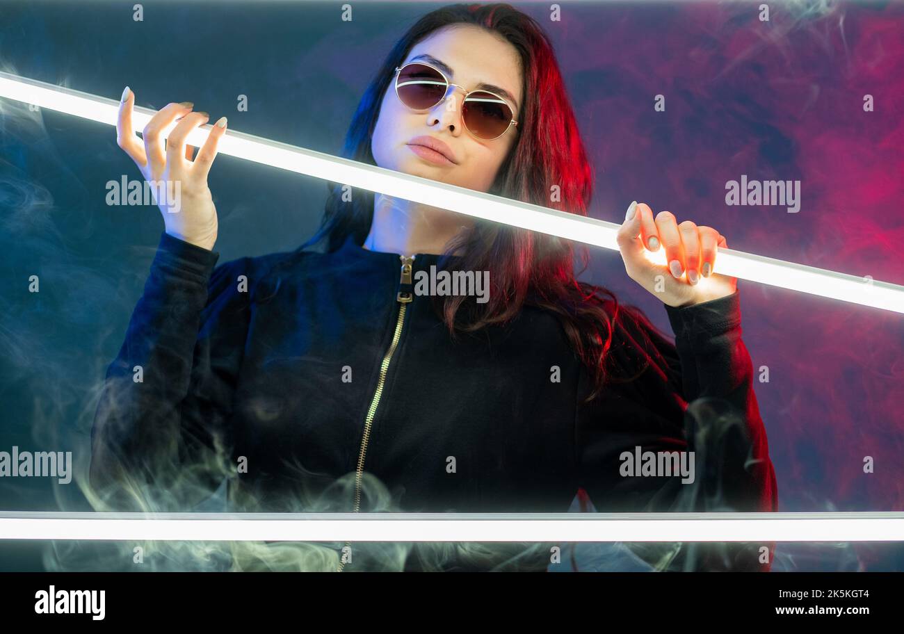 Futuristic Nightlife Cyberpunk Woman Synthwave Party Confident Girl