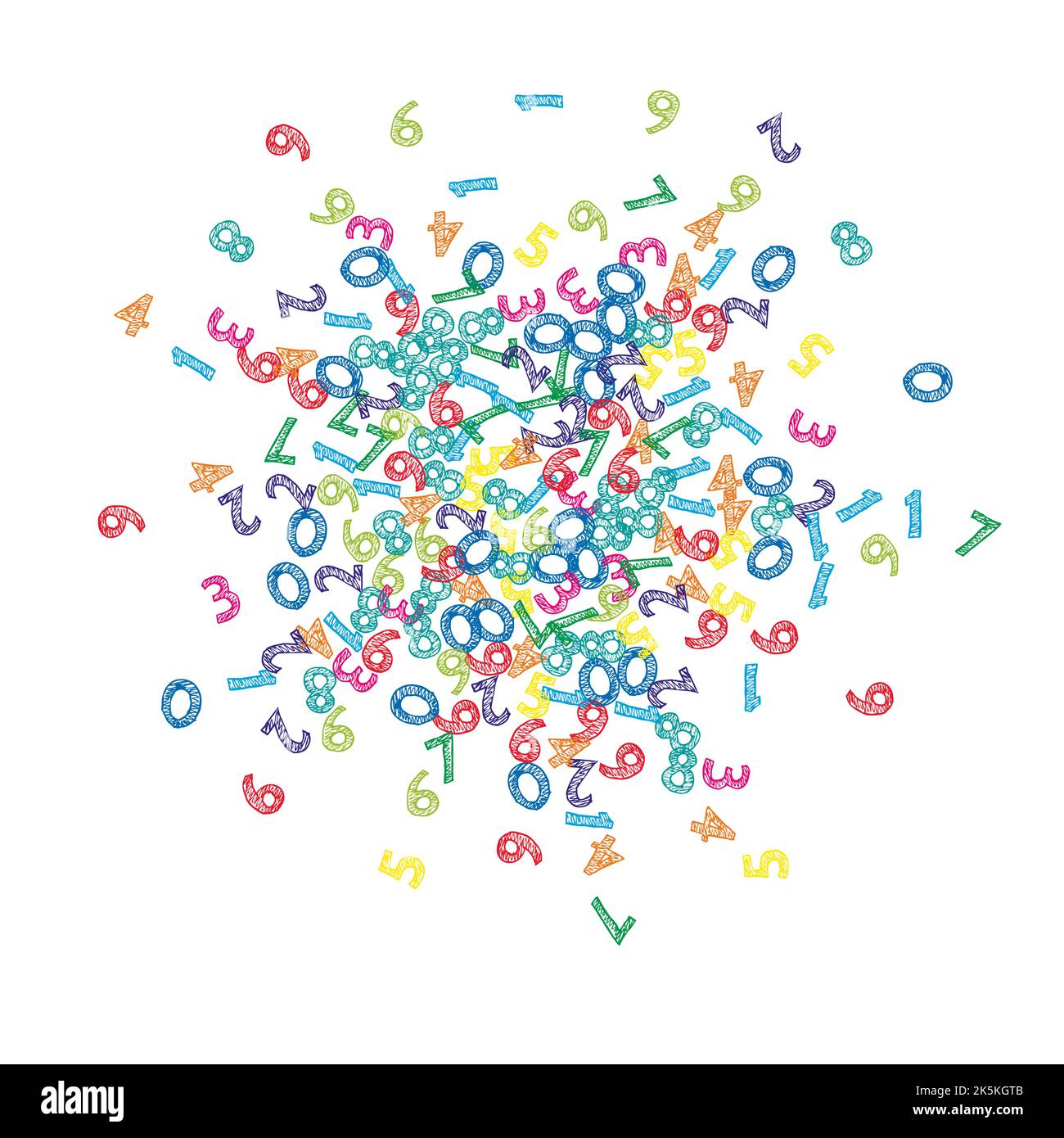 Falling colorful sketch numbers. Math study concept with flying digits ...