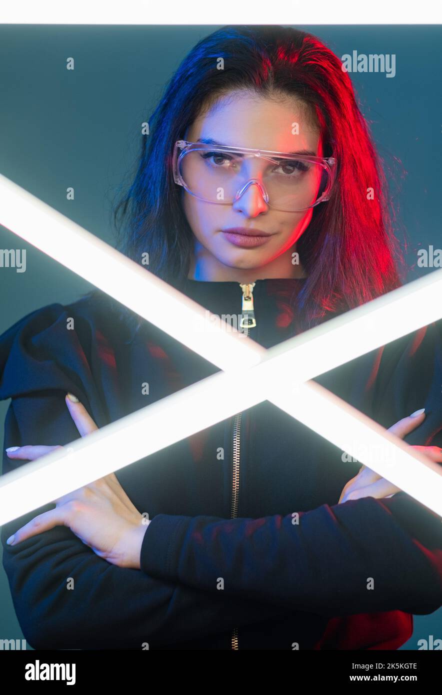 Cyberpunk Woman Neon Portrait Tech Fashion Confident Brave Female