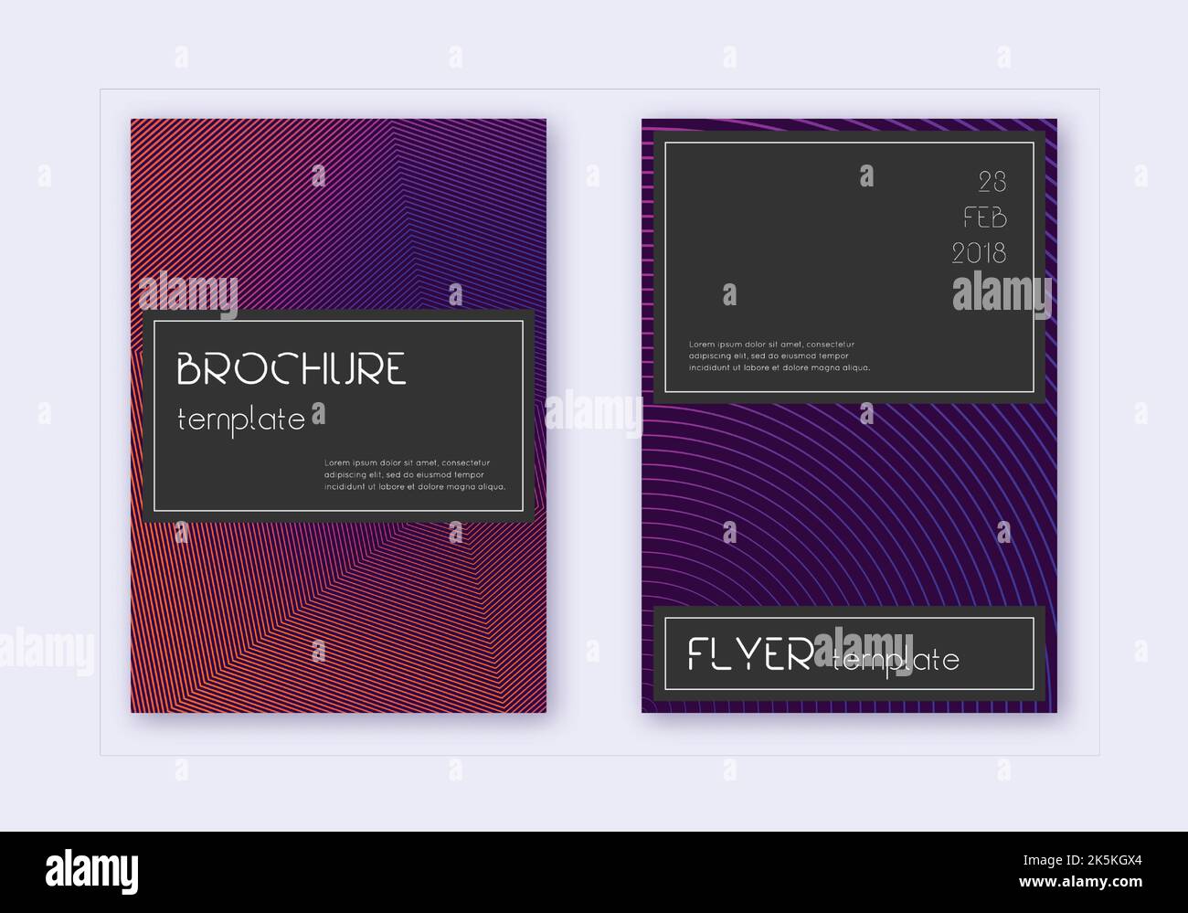 Black cover design template set. Violet abstract lines on dark ...
