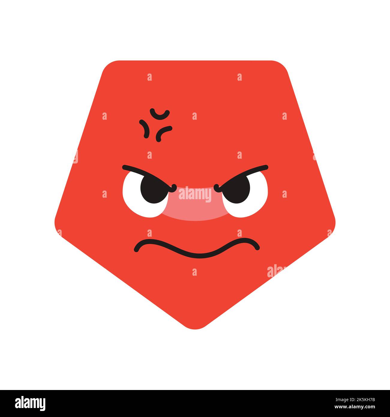 Angry red pentagonal character color line icon. Mascot of emotions ...
