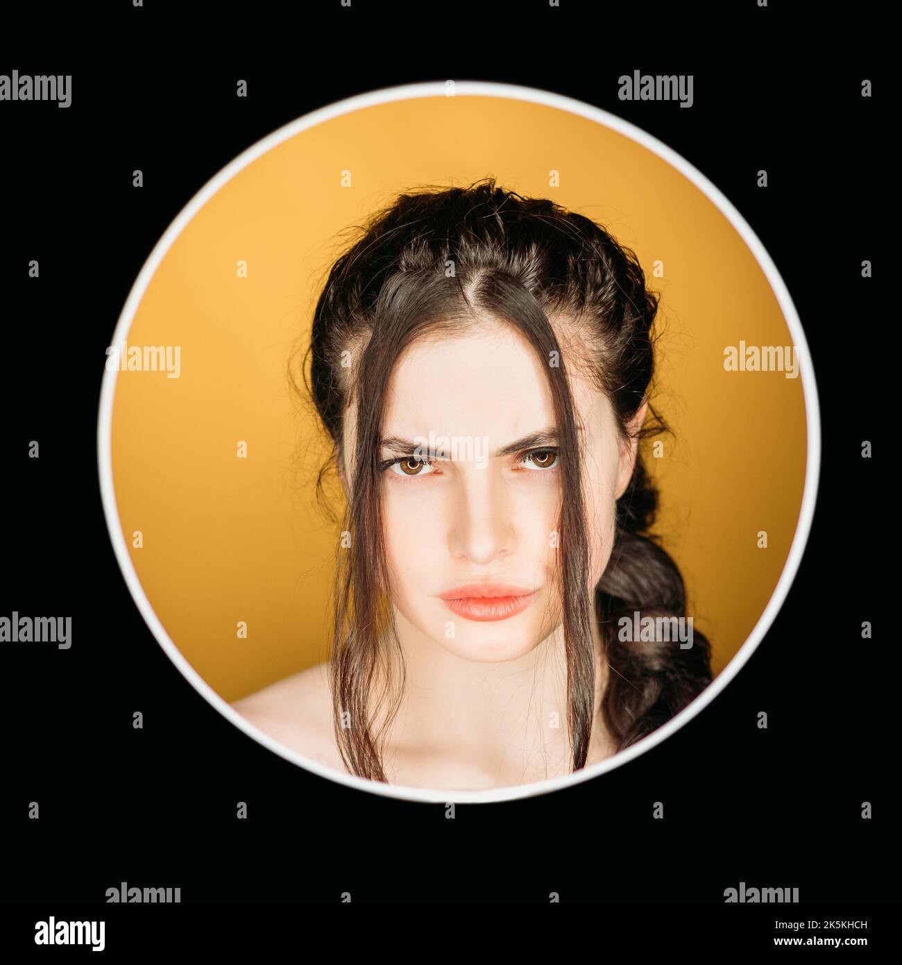 Dissatisfied woman. Headshot portrait. Conflict issue. Negative emotion ...