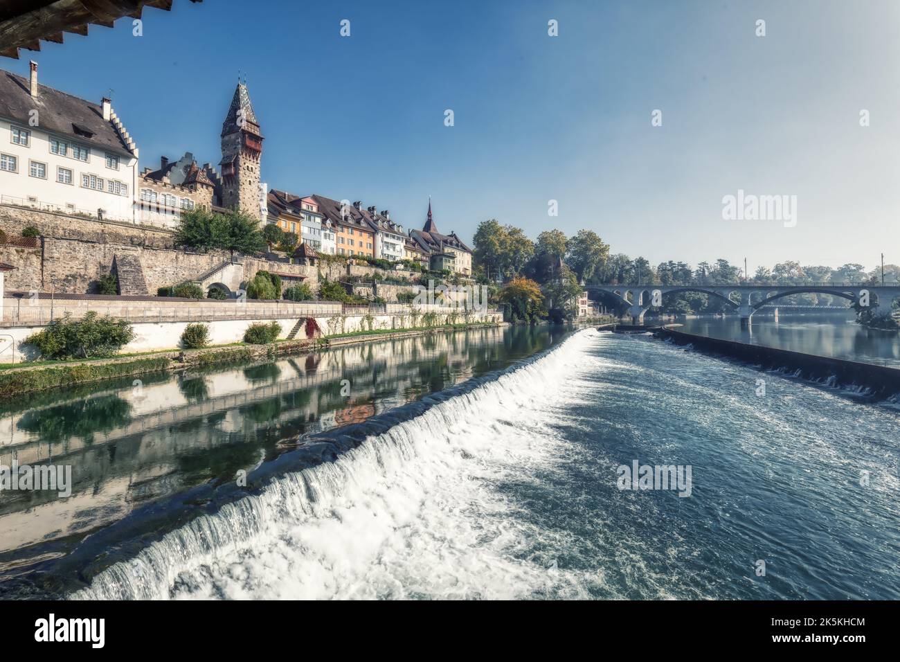 Old town of Bremgarten on the Reuss river in the canton of Aargau ...