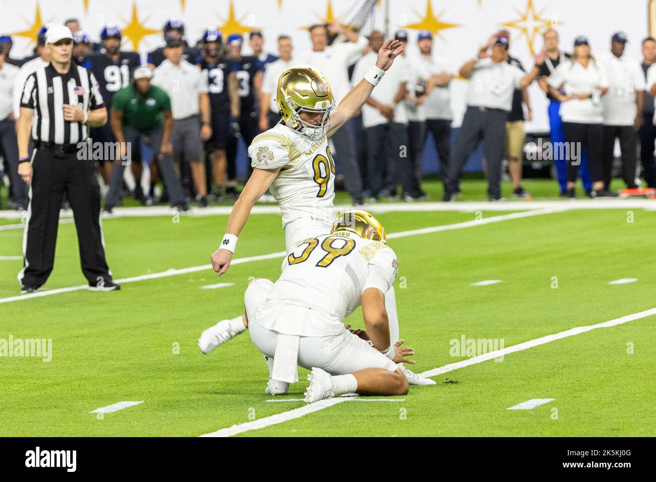 October 08, 2022: Notre Dame kicker Blake Grupe (99) kicks field goal ...