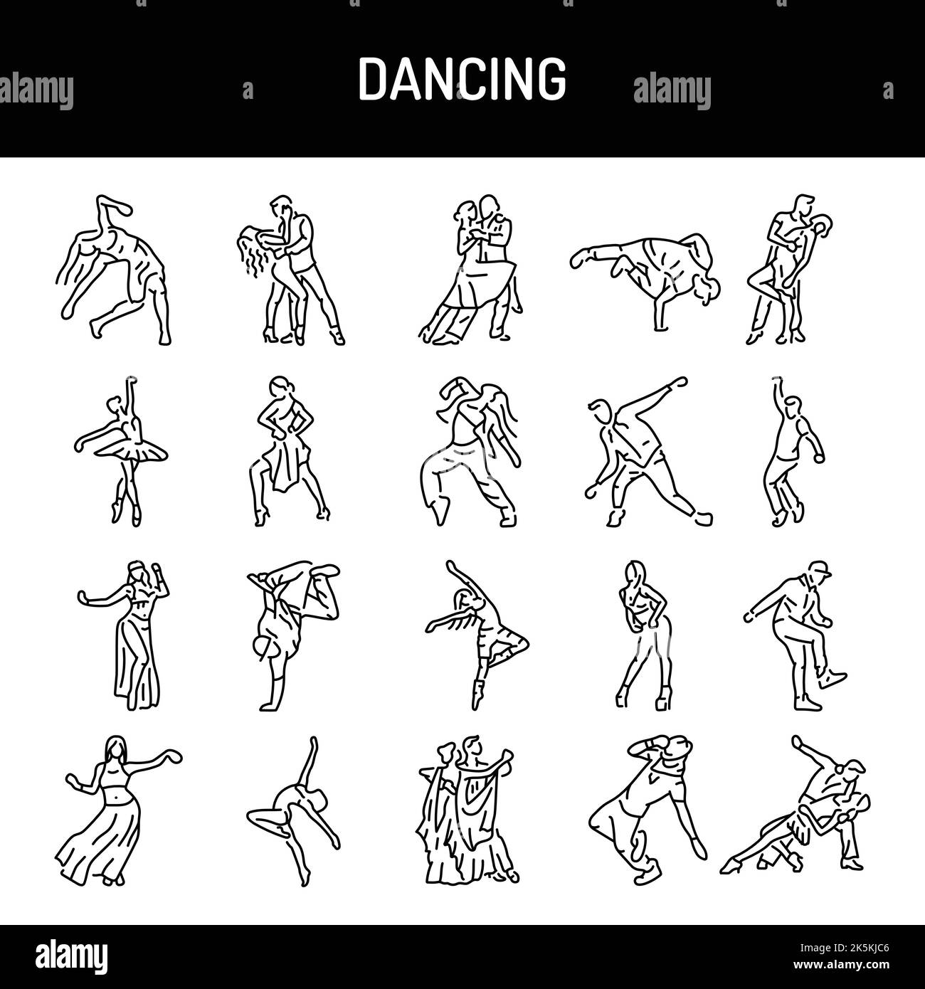 Dancing color line icons set. Pictograms for web page, mobile app ...
