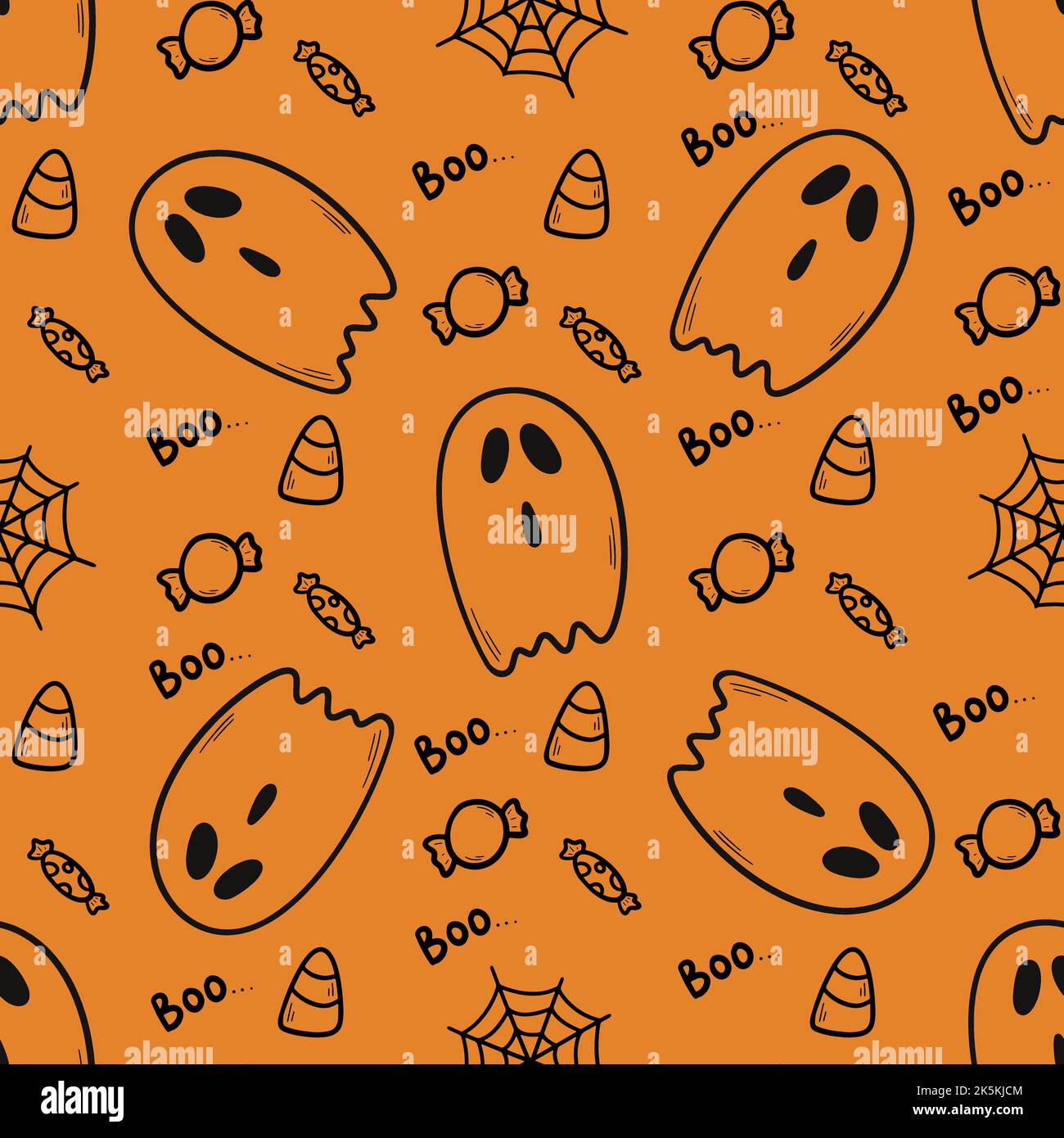 Cute hand drawn vector Halloween seamless pattern, orange doodle ...