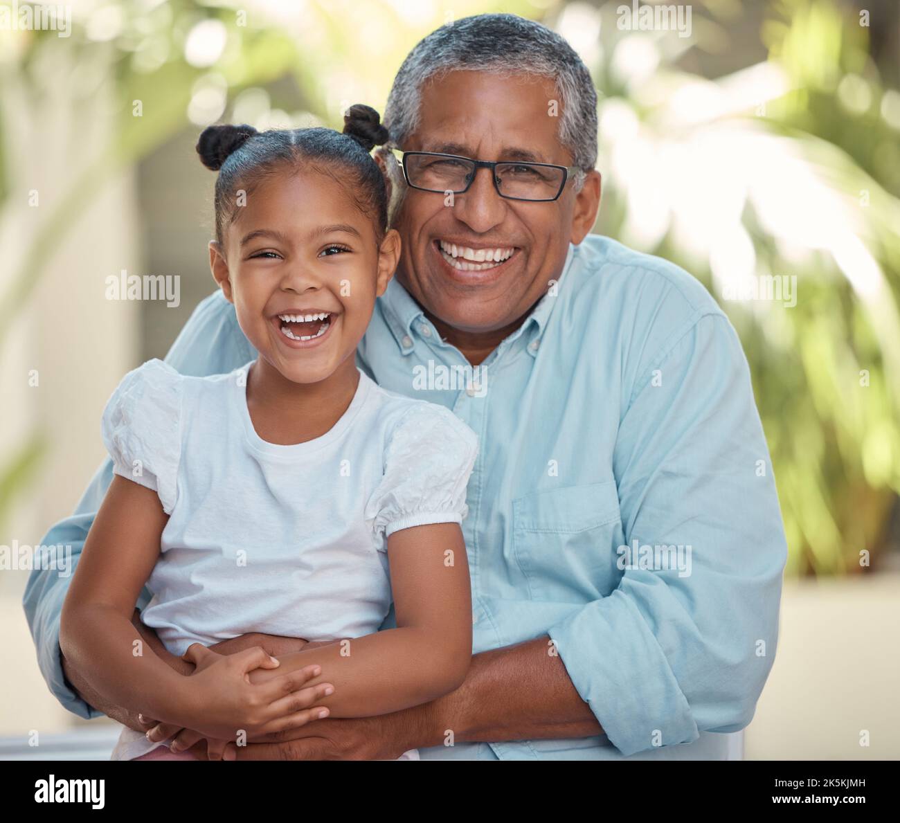 Happy, smile and family portrait of a grandparent and girl with ...