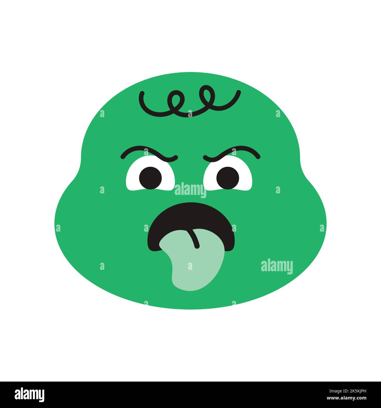 Green round character color line icon. Mascot of emotions Stock Vector ...