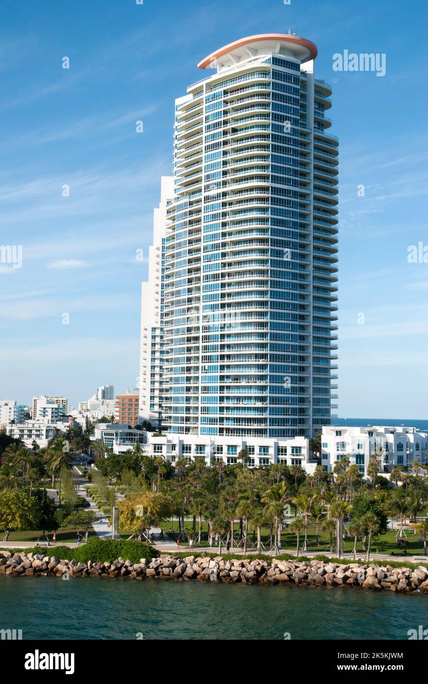 The view of Miami South Beach buildings and a waterfront park (Florida ...