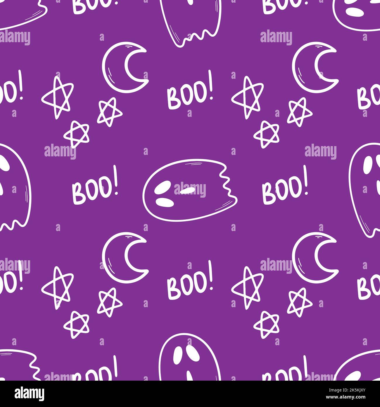 Cute hand drawn vector Halloween seamless pattern, violet doodle ...