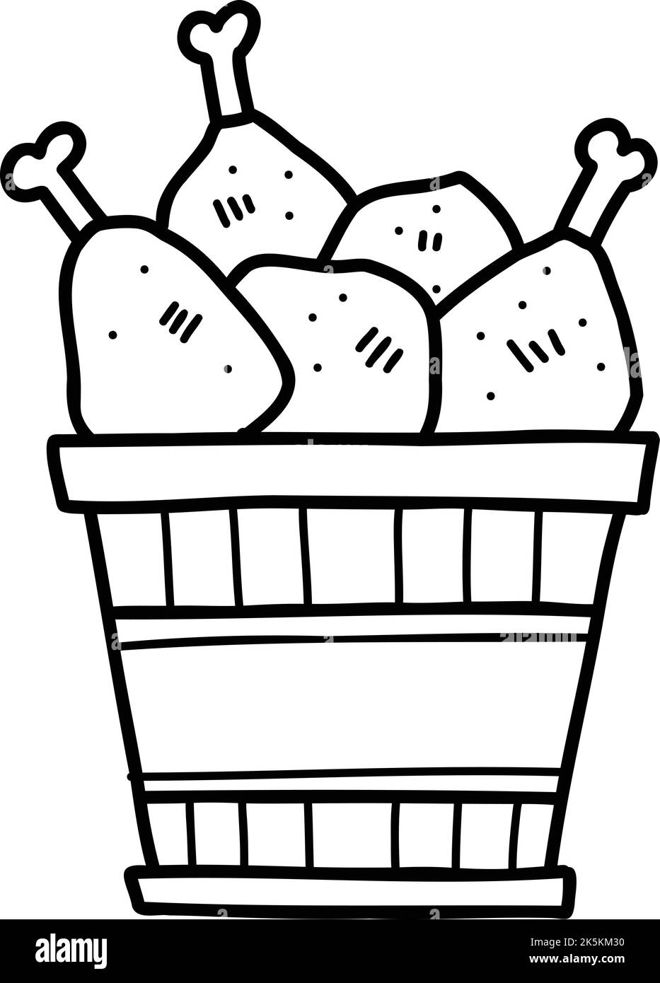 Hand Drawn fried chicken in a bucket illustration isolated on ...