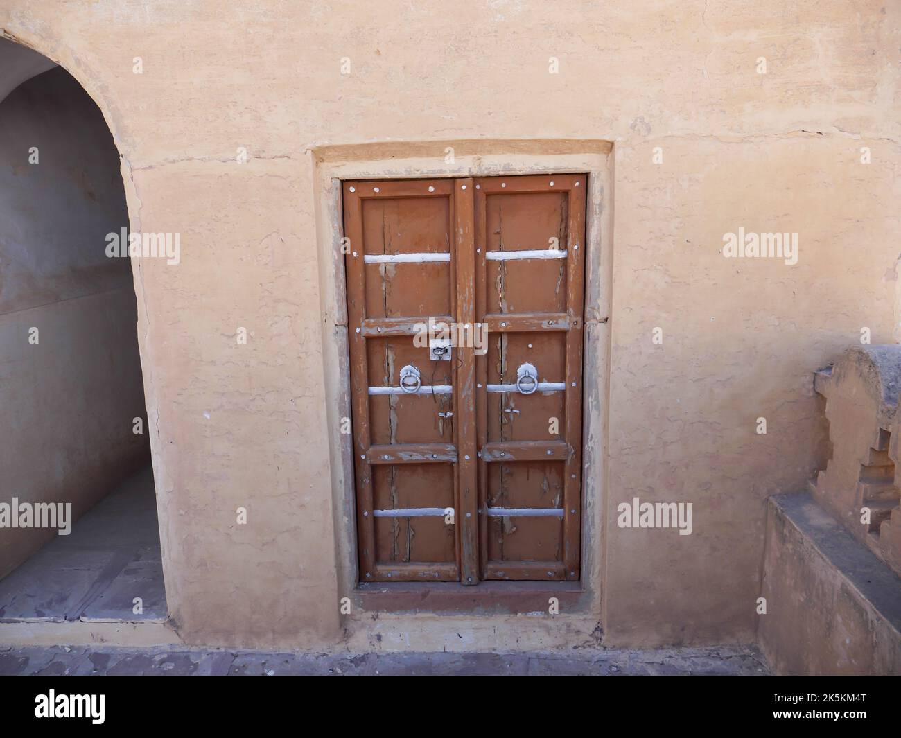 Old Wooden Door in ruined fort in India. Old traditional wooden door in ...