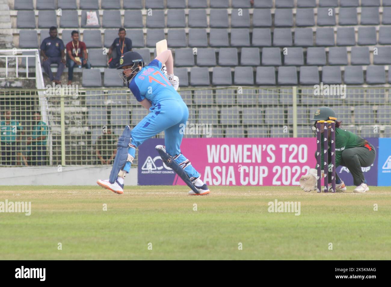 Non Exclusive: October 7, 2022, Sylhet, Bangladesh: Shafali Verma of India Women team is lean on ...