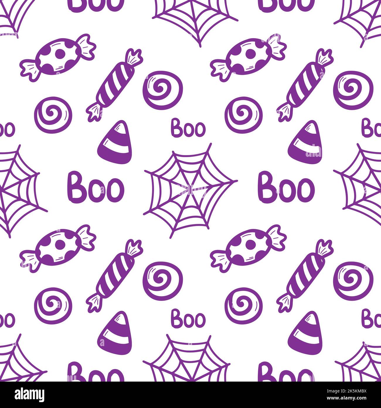 Cute hand drawn vector Halloween seamless pattern, violet doodle ...