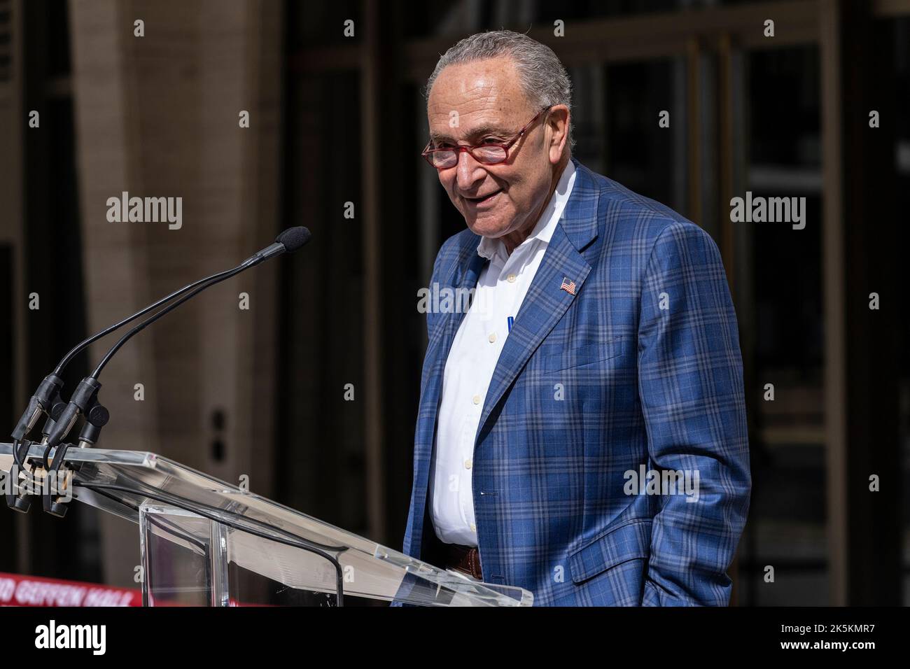 Senator Charles Schumer speaks during reopening ceremony and ribbon ...
