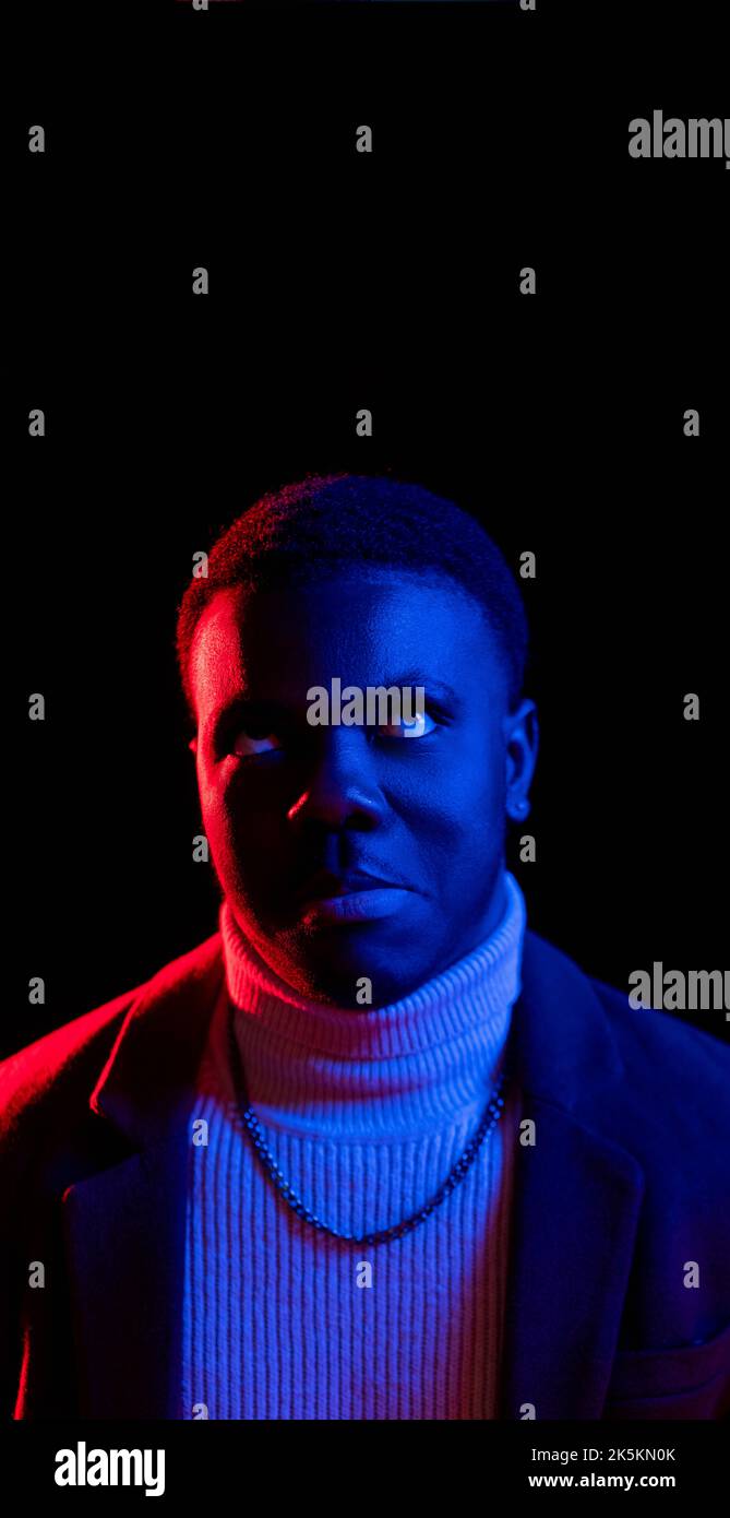 annoyed man displeased emotion flyer neon light Stock Photo - Alamy