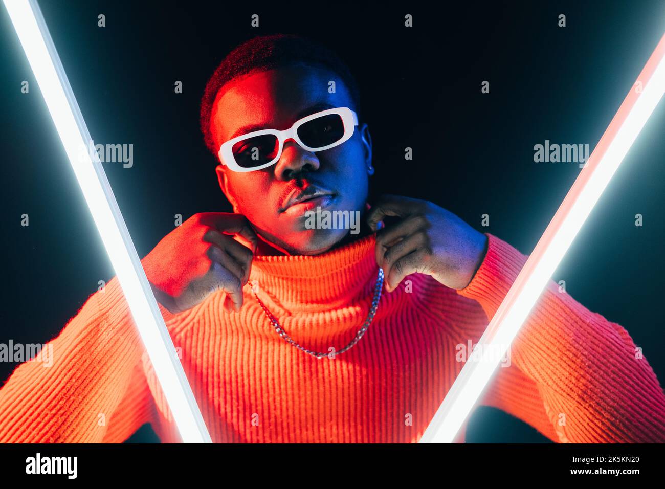 cyberpunk portrait cool guy futuristic neon light Stock Photo - Alamy
