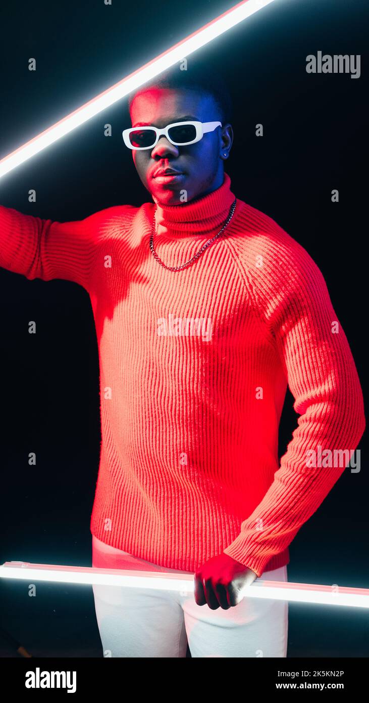 neon light man 80s retrowave night life cyberpunk Stock Photo - Alamy