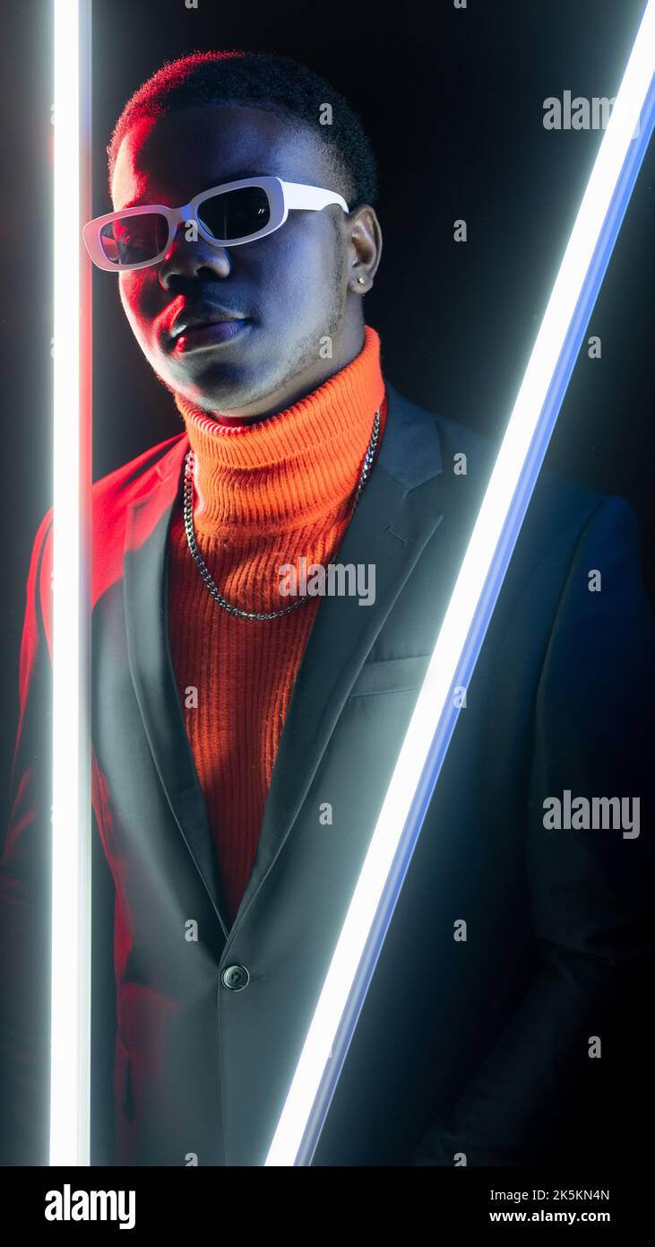 futuristic fashion cyberpunk generation man neon Stock Photo - Alamy