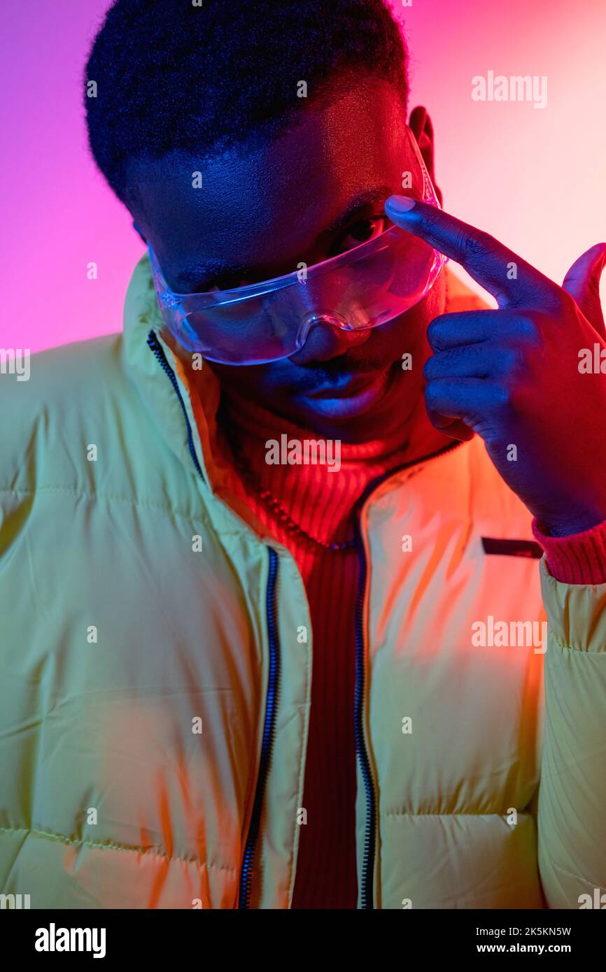 hip hop man nightclub neon portrait stylish guy Stock Photo - Alamy