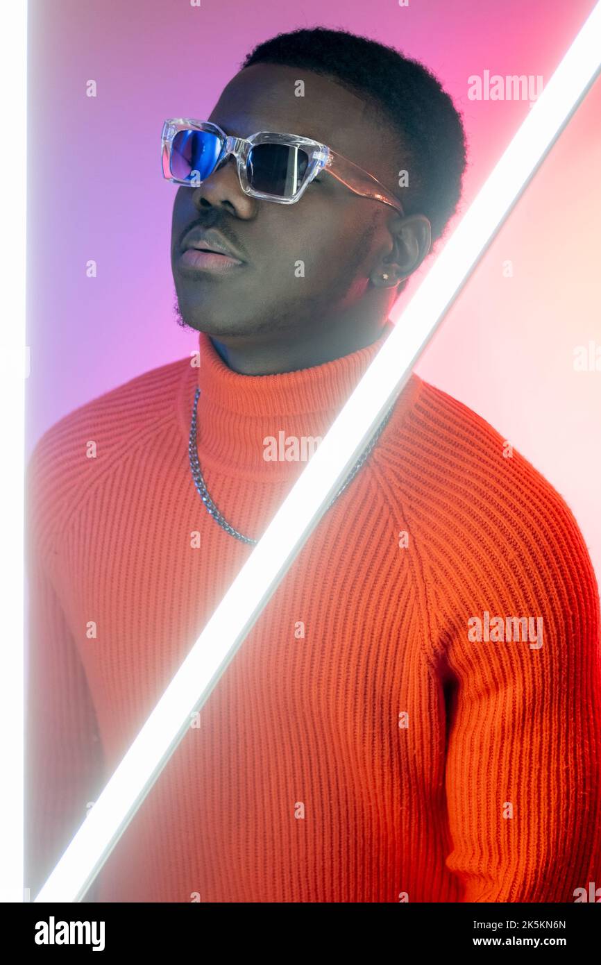 neon fashion cyberpunk style cool man night light Stock Photo - Alamy