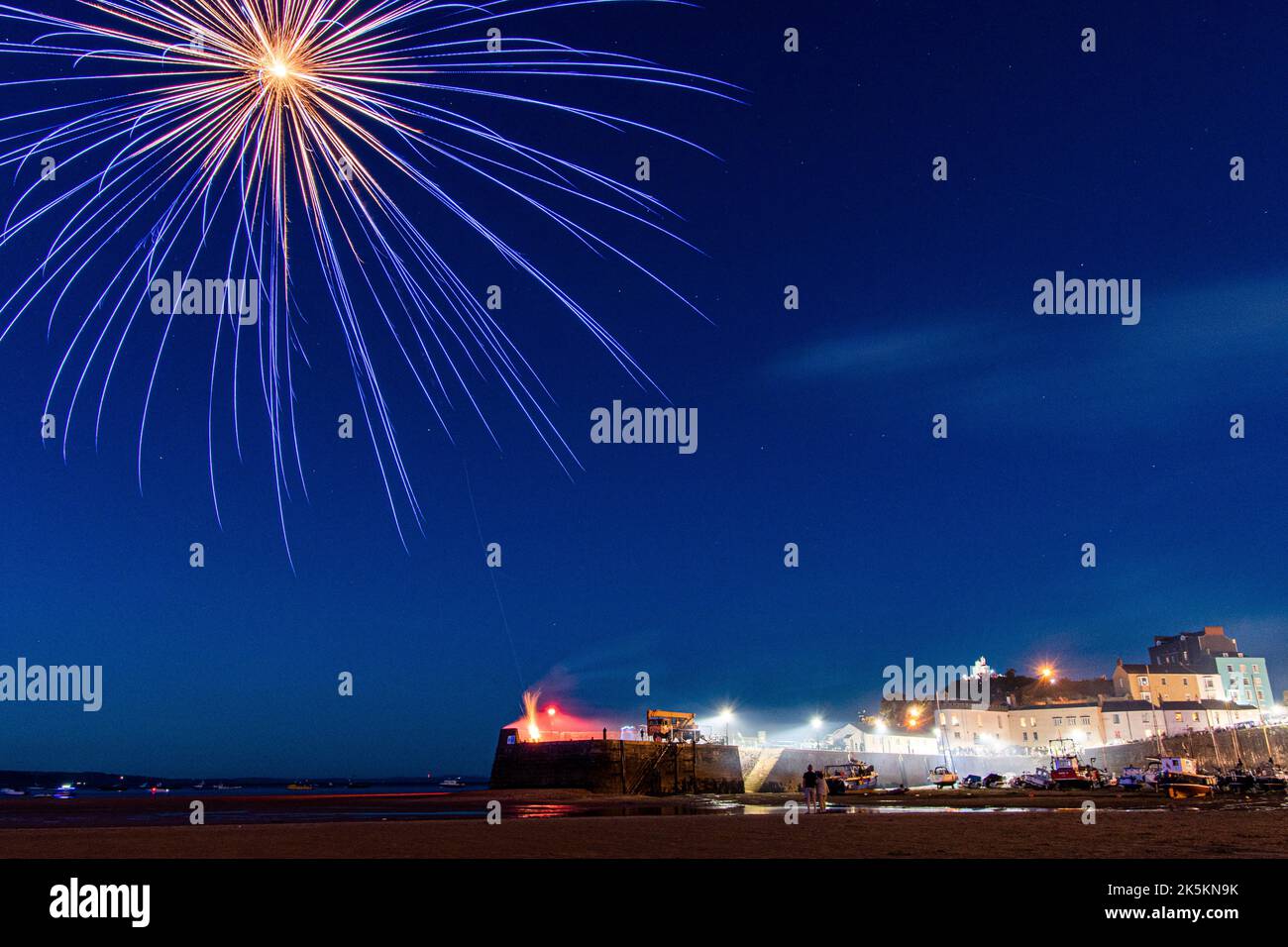 Rotary Club Fireworks Display, Tenby Harbour, West Wales Stock Photo ...