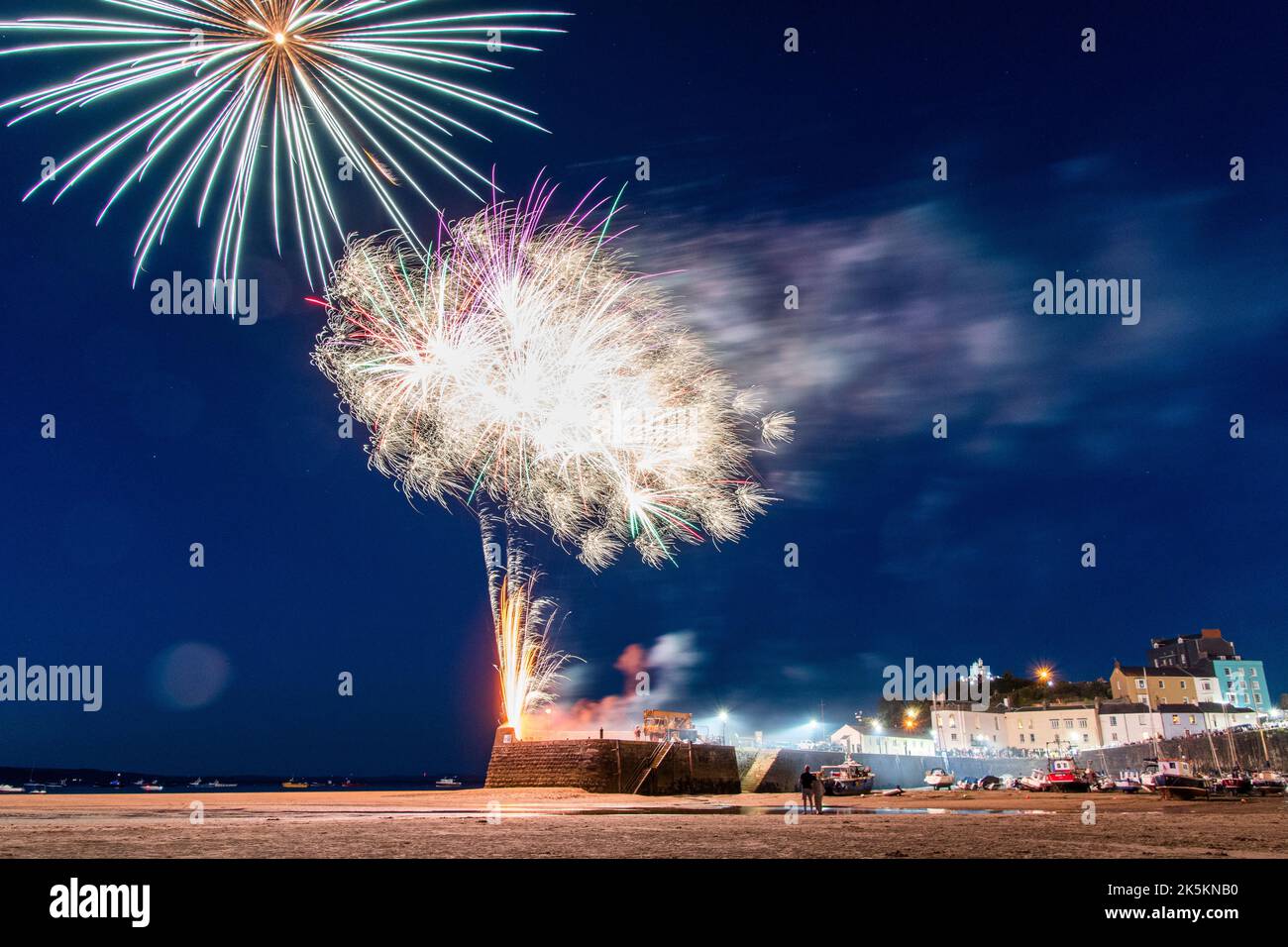 Rotary Club Fireworks Display, Tenby Harbour, West Wales Stock Photo ...