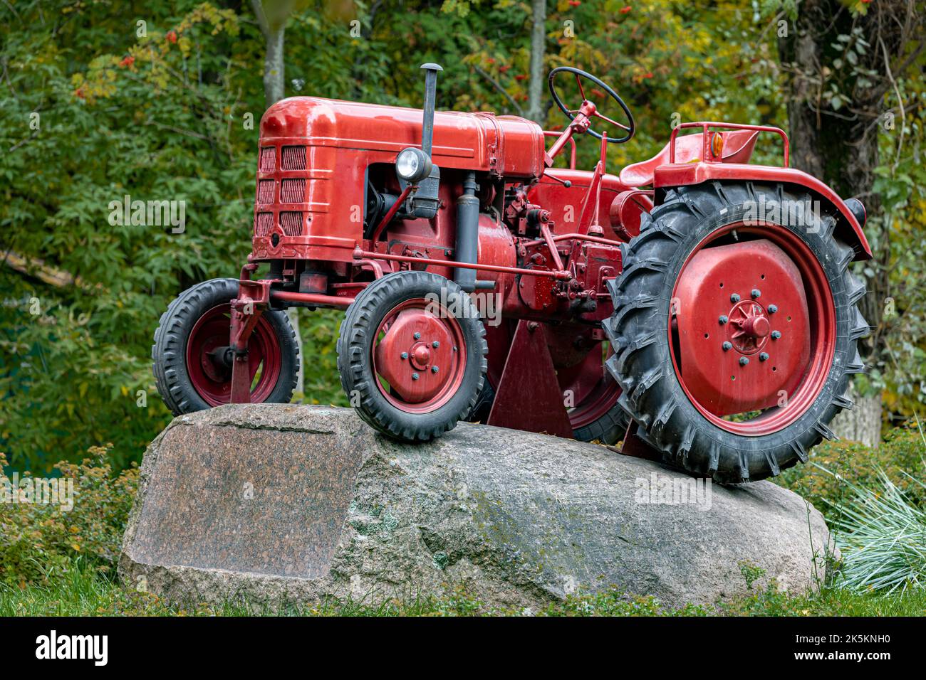 Moscow, Russia - October 01, 2022: old model tractor. red tractor Stock ...