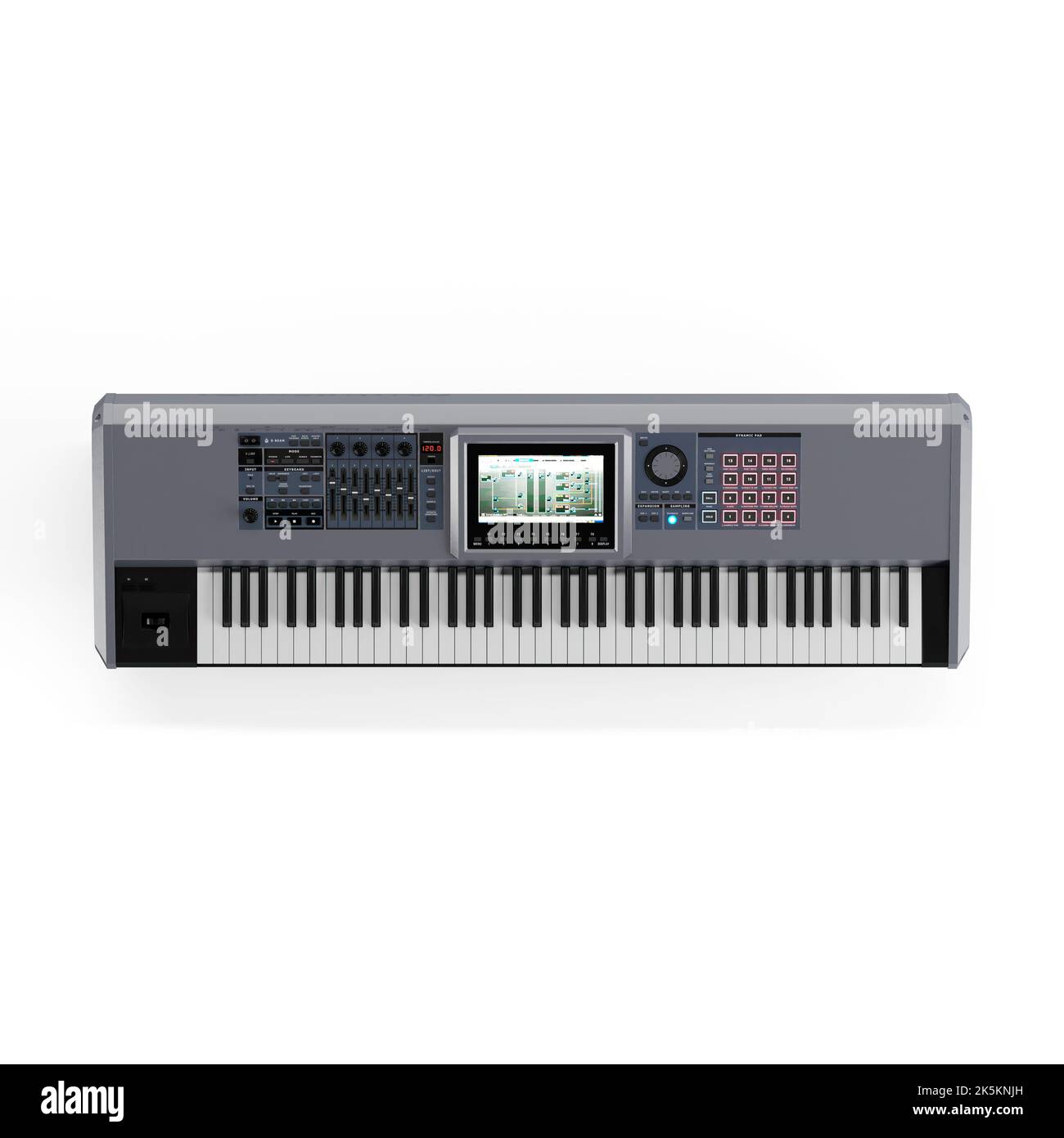 A 3D top view of a Digital Polyphonic Desktop Synthesizer isolated on a ...