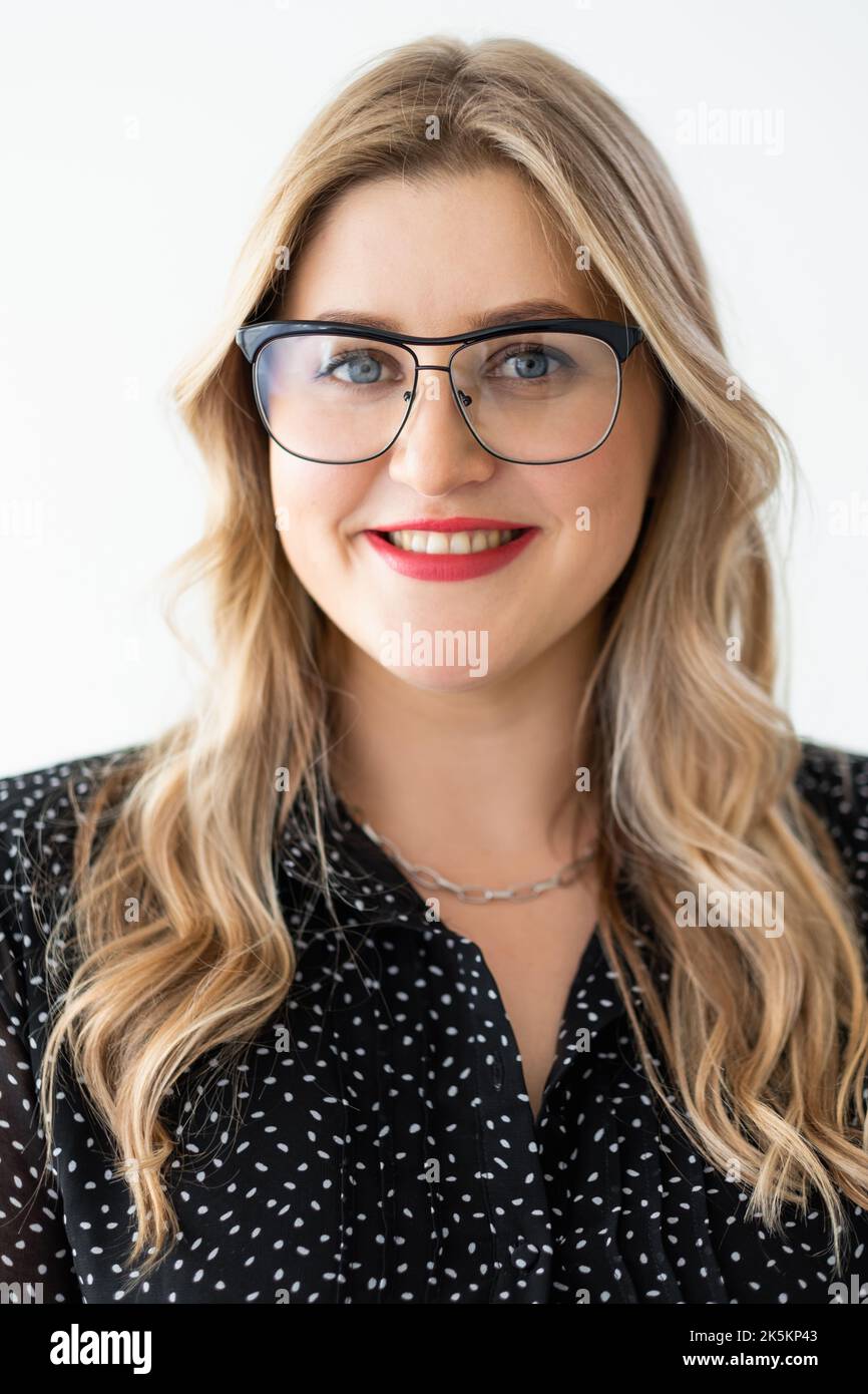 successful woman portrait smiling obese model face Stock Photo - Alamy