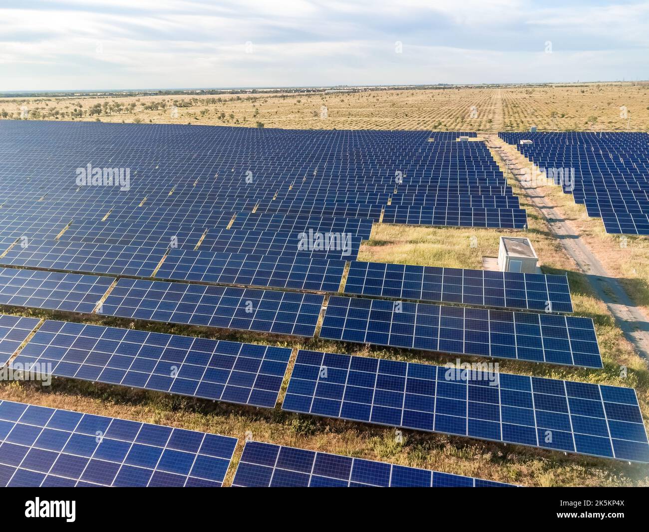 Aerial top view of a solar panels power plant. Photovoltaic solar ...