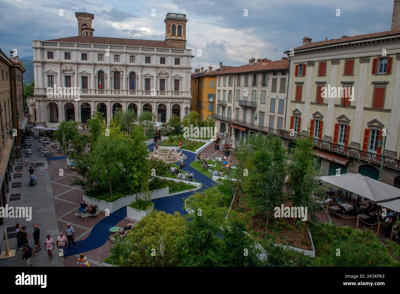 Bergamo Italy September 14 2022: Garden in the old square of upper ...