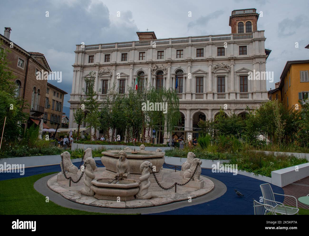 Bergamo Italy September 14 2022: Garden in the old square of upper ...