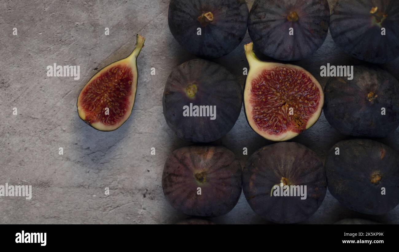 Fig cut in half with figs in row Stock Photo - Alamy