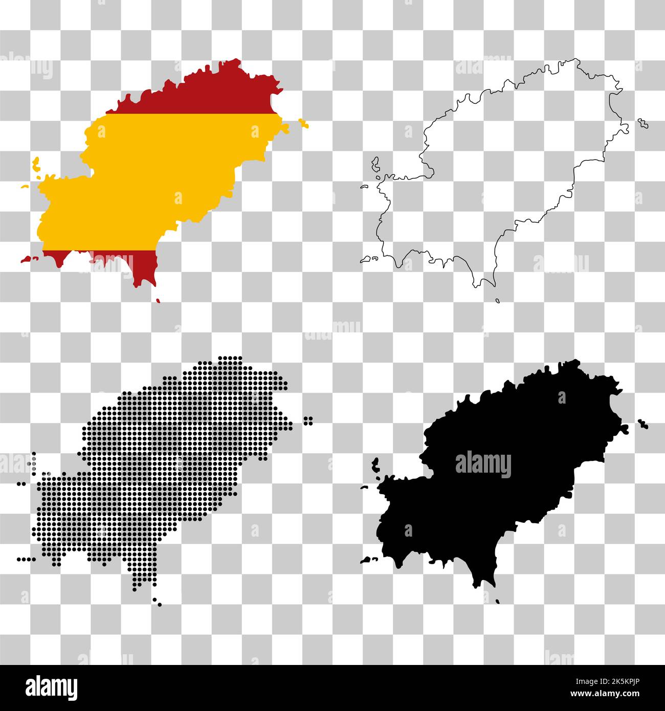 Set of Ibiza high detail map island, spanish region flat sign, web ...