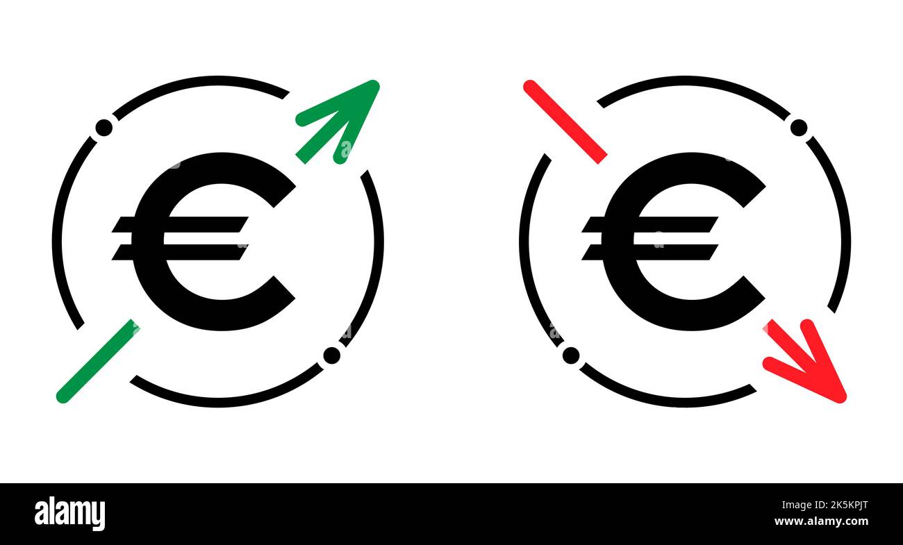Set of cost symbol euro increase and decrease icon. Money vector symbol isolated on background ...