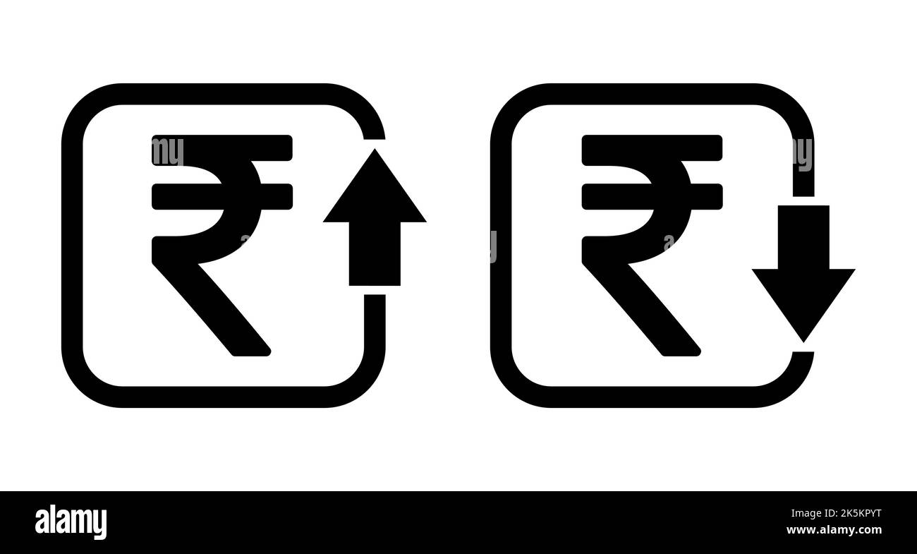 Set of cost symbol rupee increase and decrease icon. Money vector symbol isolated on background ...
