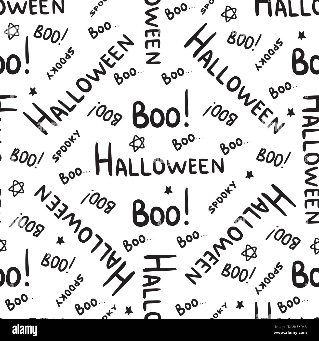 Cute hand drawn vector Halloween seamless pattern, text doodle background. For Halloween print ...