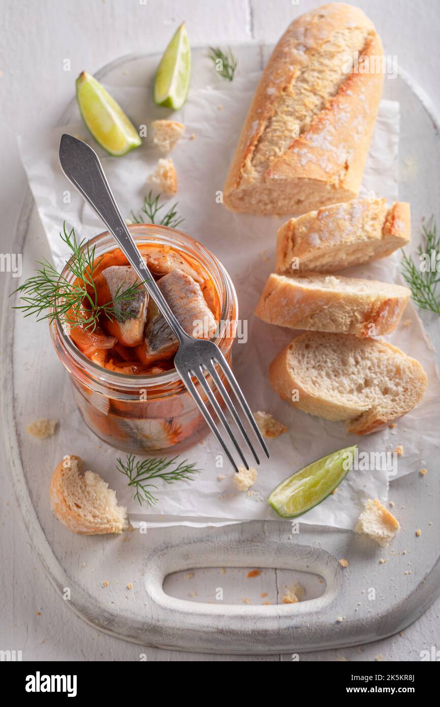 Healthy and tasty marinated fish as source of healthy fat. Fish ...